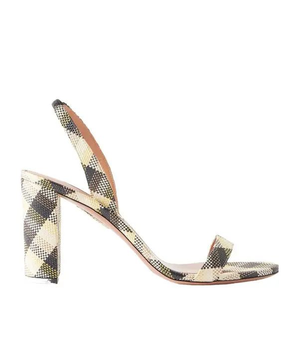 AQUAZZURA So 85" Checked Raffia Slingback Sandals - No