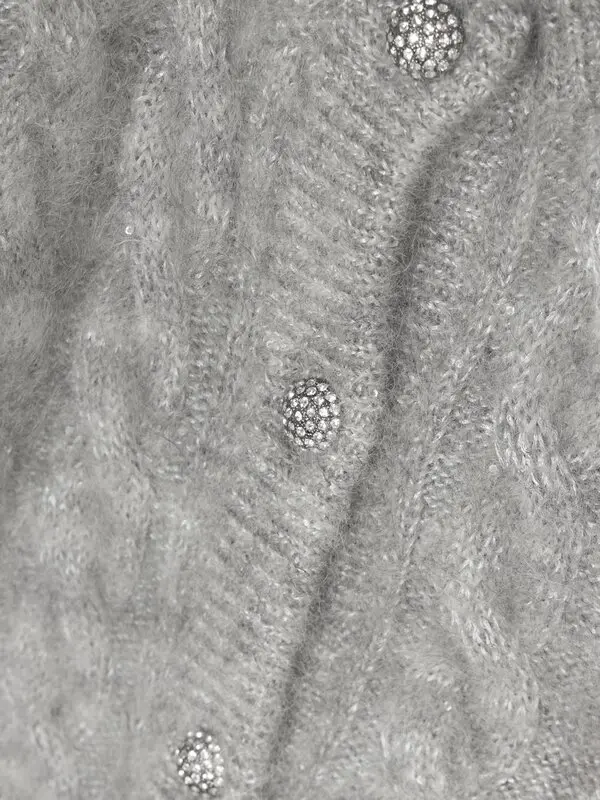 Alessandra Rich Cropped Sequin-embellished Cable-knit Cardigan