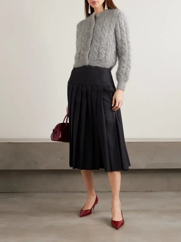 Alessandra Rich Cropped Sequin-embellished Cable-knit Cardigan