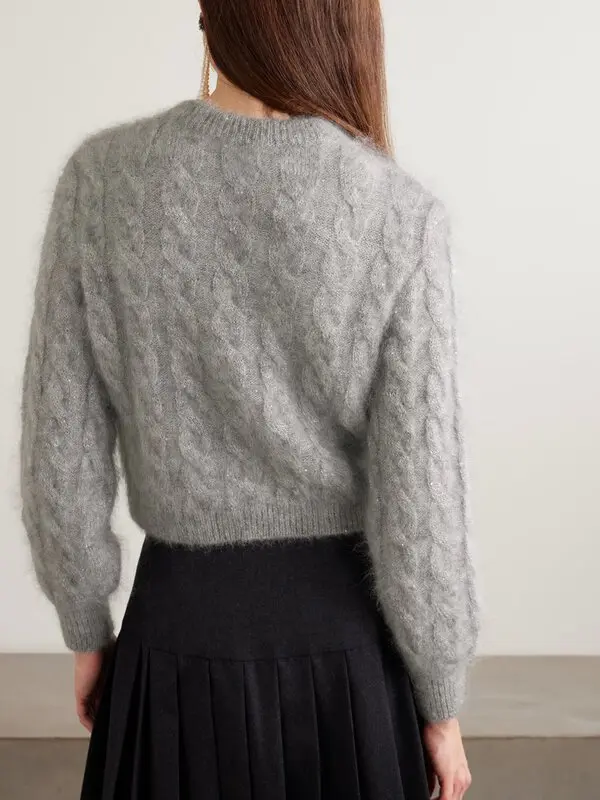 Alessandra Rich Cropped Sequin-embellished Cable-knit Cardigan