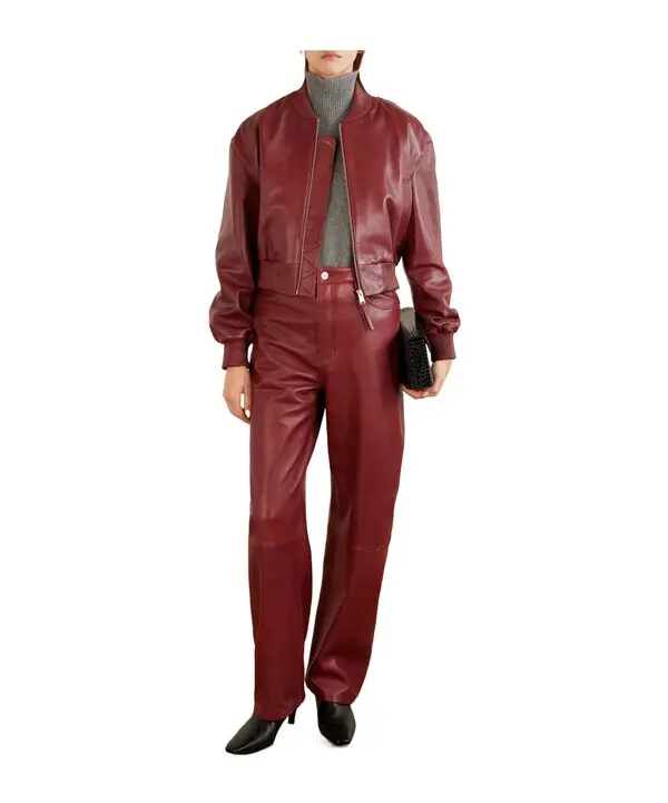 ARMA Hannan Leather Bomber Jacket - Red