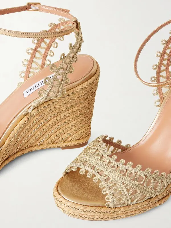 AQUAZZURA Raffia Wedge Espadrille Sandals
