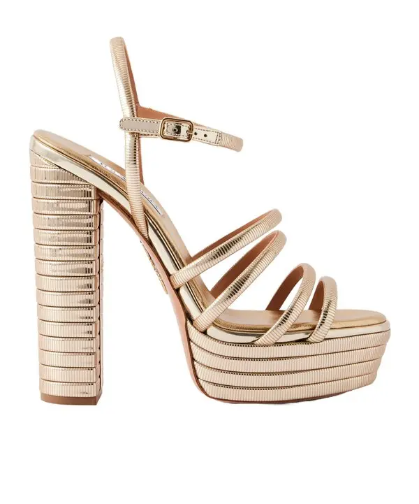 AQUAZZURA Metallic-leather Platform Sandals - Nude