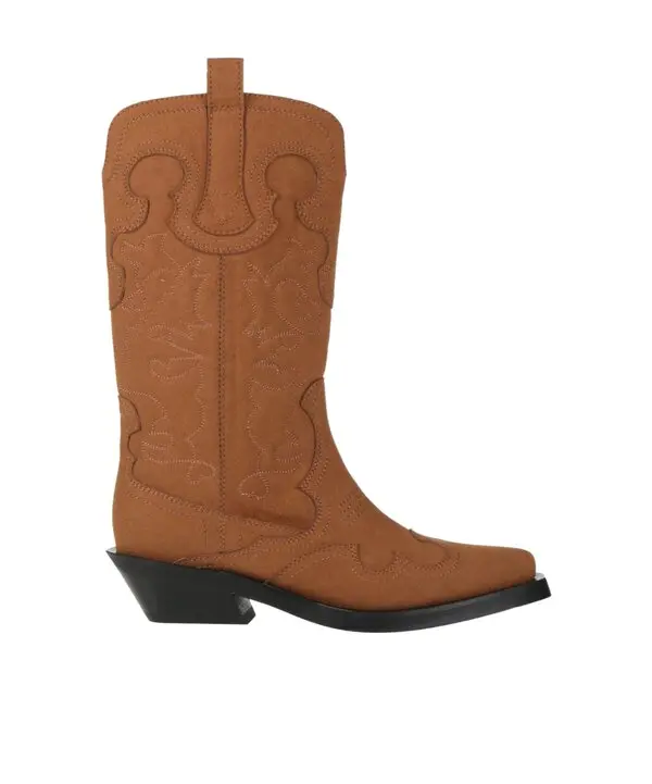 GANNI Solid-colored Denim Boots - Brown