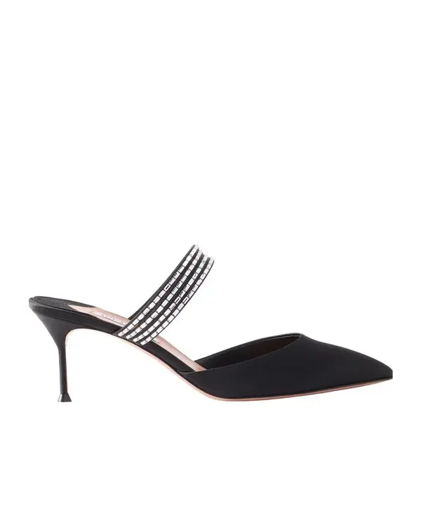 AQUAZZURA Crystal-embellished Satin Mules - Black