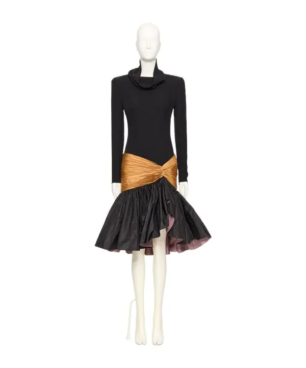 Valentino Garavani Long-sleeved High-neck Draped Dress - Black