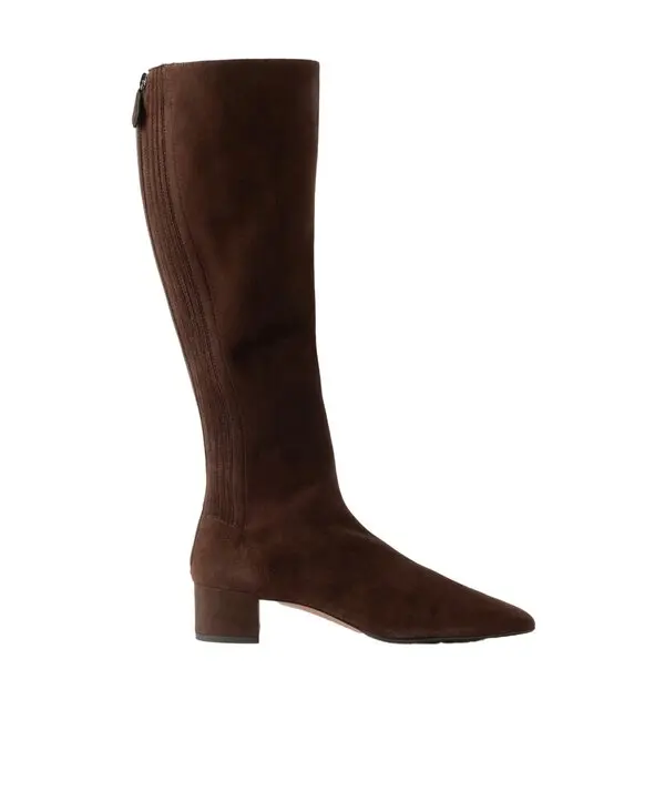 AQUAZZURA Plain Colour Suede Knee Boots - Black