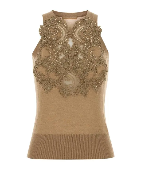 Ermanno Scervino Lace Trim Knitted Top - Brown