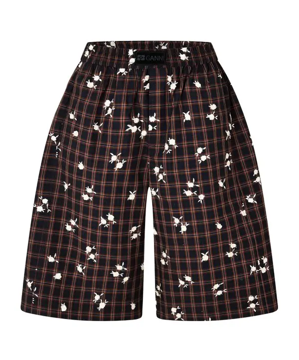 GANNI Floral Plaid Culottes - Black