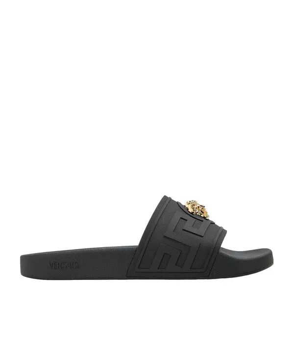 Versace Medusa Embossed Slides - Black