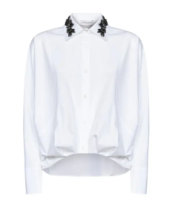 ERMANNO FIRENZE Embellished-collar Long-sleeve Shirt - White