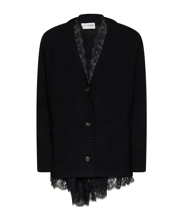 ERMANNO FIRENZE Lace-trim Button-up Cardigan - Black