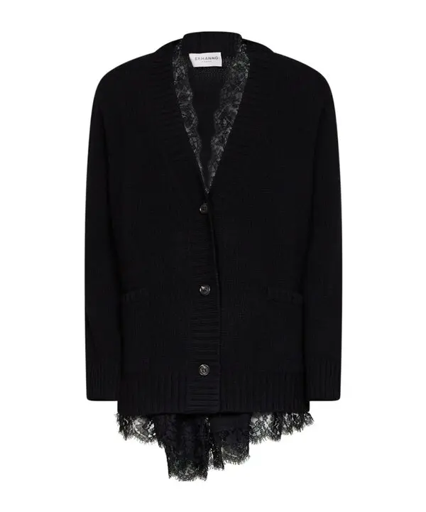 ERMANNO FIRENZE Lace Trim Button-up Cardigan - Black