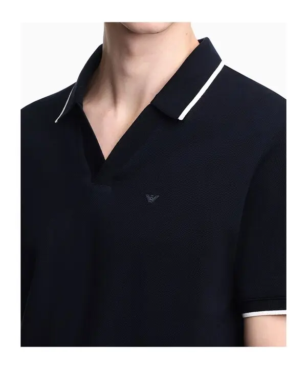 Emporio Armani Logo Embrodiered V-neck Polo Shirt - Navy Blue