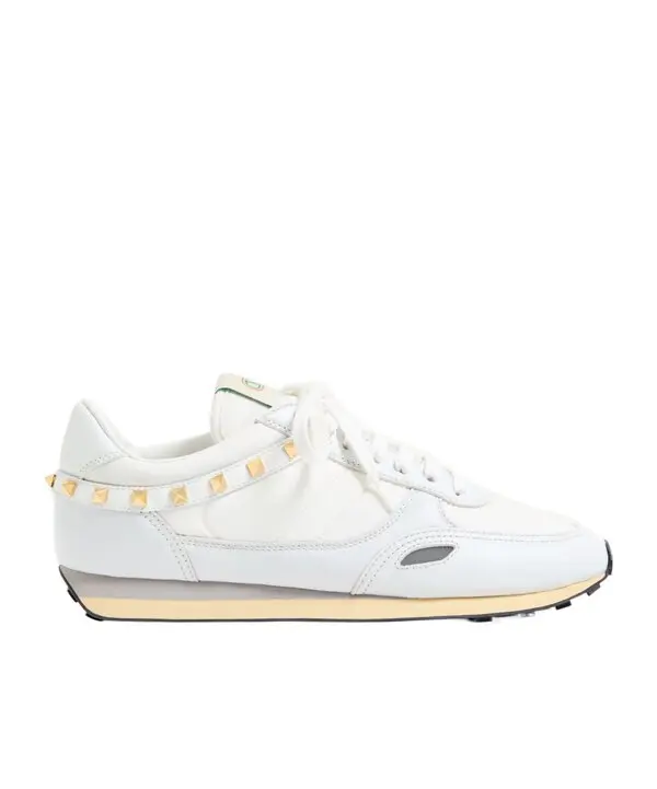 Valentino Garavani Stud Up Trainer In Leather And Nylon - White