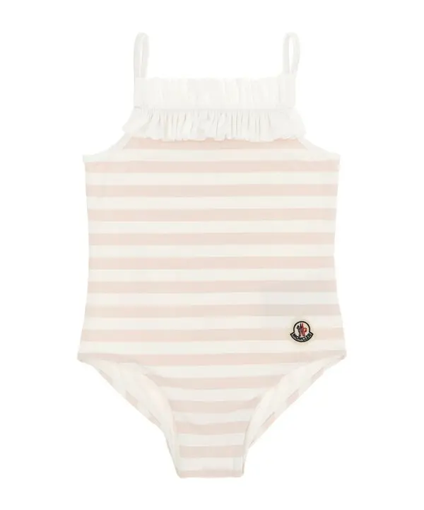 Moncler Striped Ruffled Swimsuit - Pink