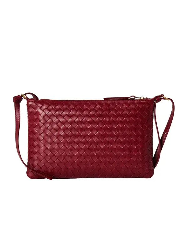 Bottega Veneta Woven Leather Crossbody Bag - Red