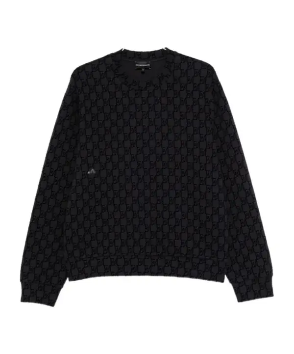 Emporio Armani Monogram-pattern Long-sleeve Sweater - Blue