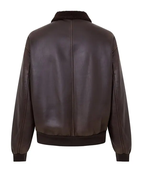 Prada Genuine Leather Bomber Jacket With Shearling Collar