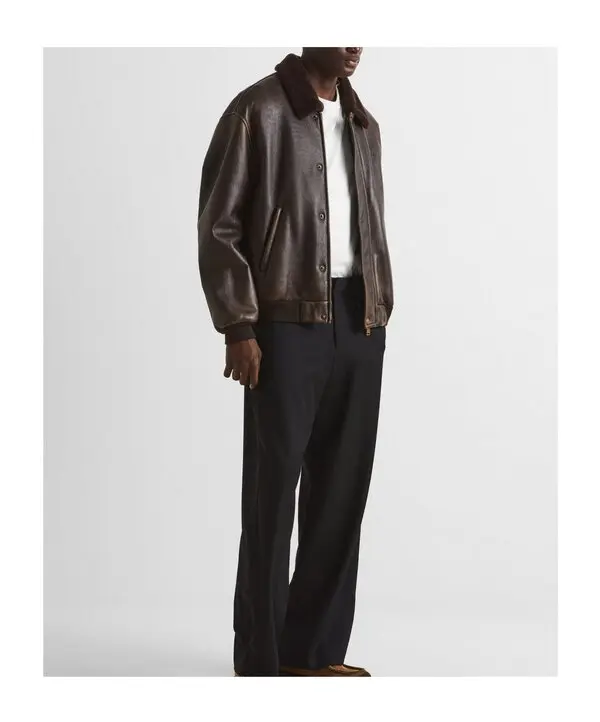 Prada Genuine Leather Bomber Jacket With Shearling Collar