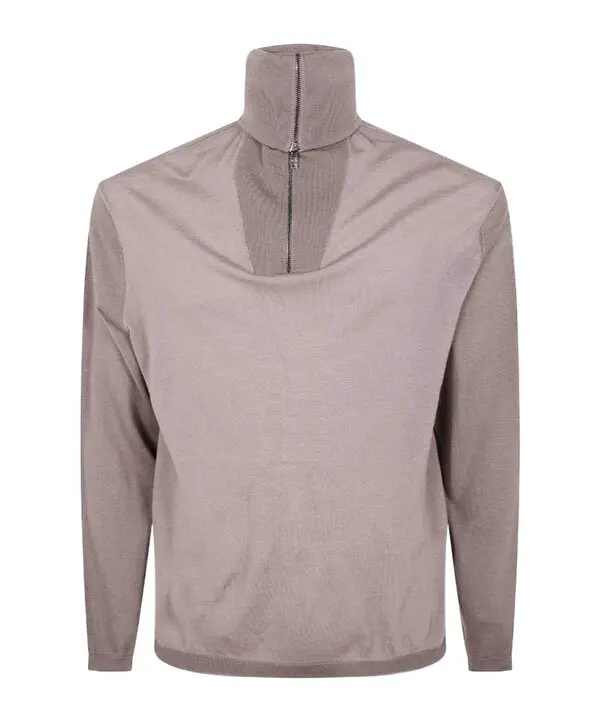 Emporio Armani Two-tone Plain-knit Partial-zip Jumper - Nude