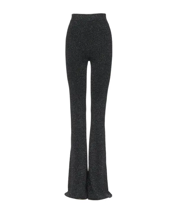 Valentino Garavani Flared Ribbed Knit Metallic Pants - Black