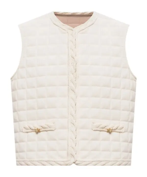 Fabiana Filippi Quilted Sleeveless Vest With Cable Knit Trim - Ivory