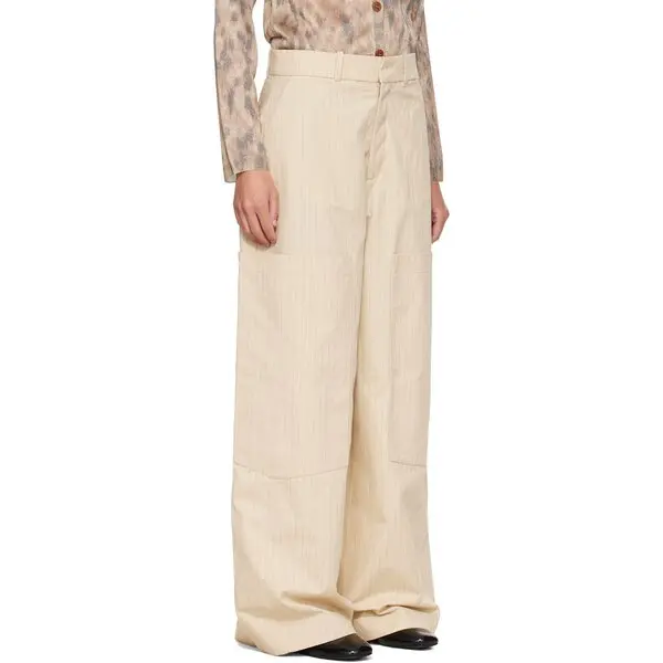 GANNI Beige Striped Wide-leg Trousers