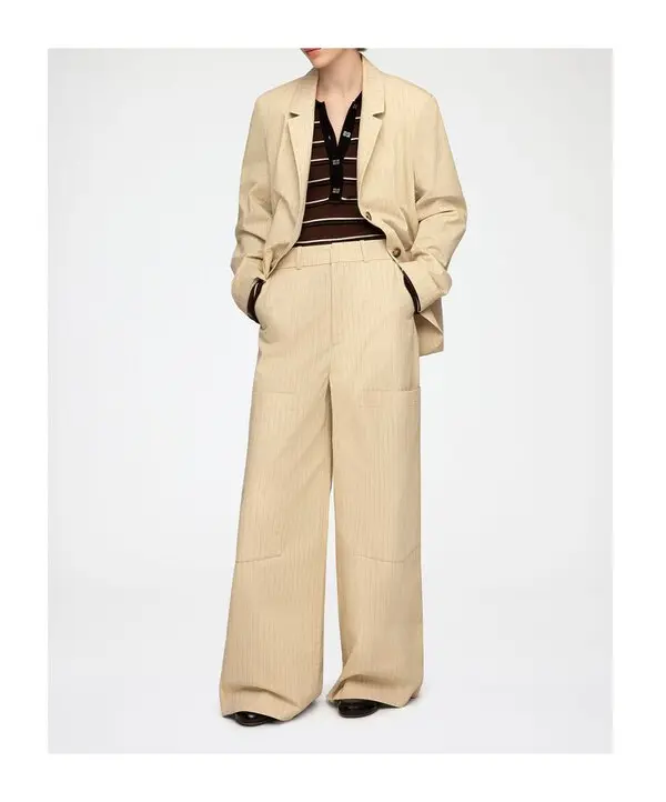 GANNI Beige Striped Wide-leg Trousers