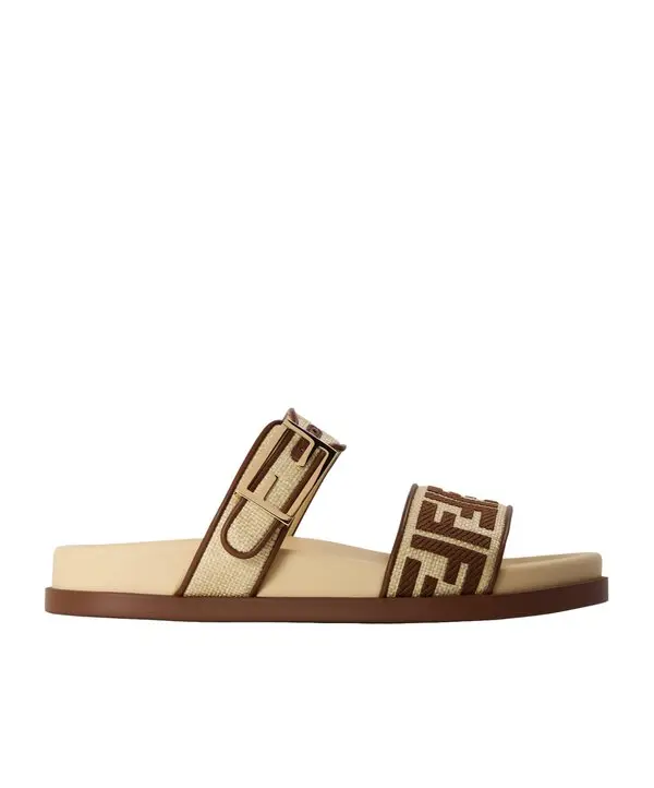 Fendi Flat Sandals With Ff Branding - Brown
