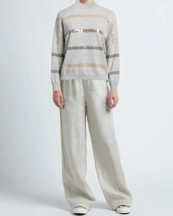 Brunello Cucinelli Striped Sequined Turtleneck