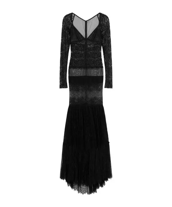 Blumarine Sheer Lace Overlay Long Sleeved Gown - Black