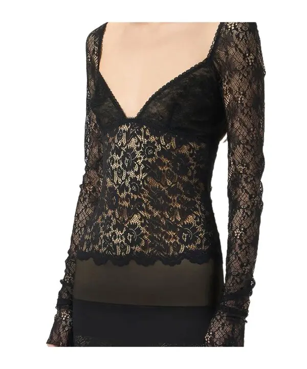 Blumarine Sheer Lace Overlay Long Sleeved Gown