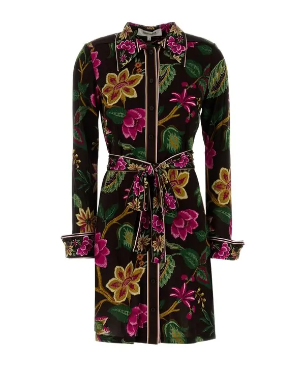Diane Von Furstenberg Long Sleeve Floral Print Shirt Dress - No