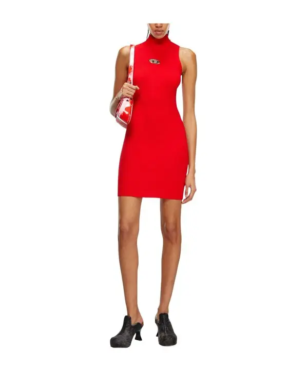 DIESEL® Ribbed Mini Dress With Logo Detail - Red