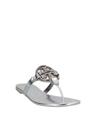Tory Burch Metallic Embellished Flip Flops - Gray