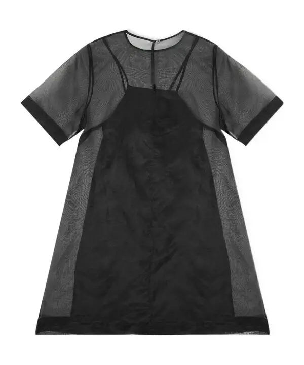 AMI Paris Short Sleeve Mesh Overlay Dress - Black