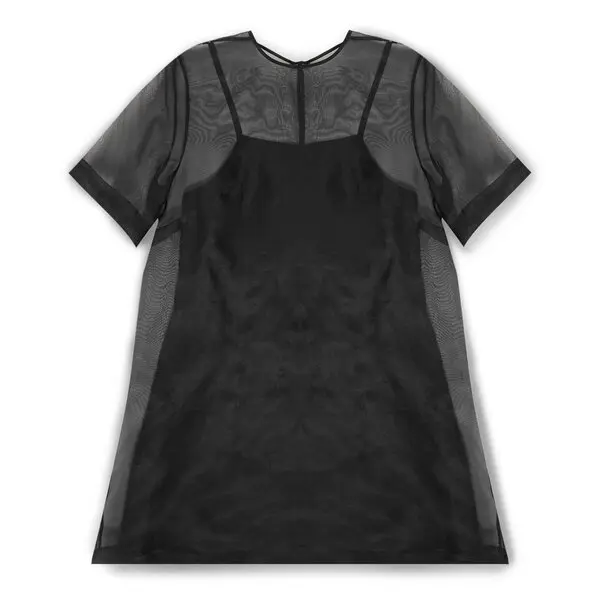 AMI Paris Shortsleeve Mesh Overlay Dress