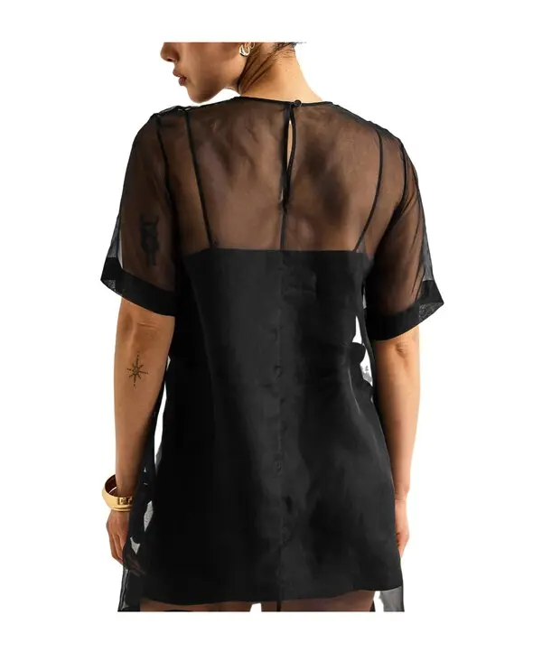 AMI Paris Shortsleeve Mesh Overlay Dress