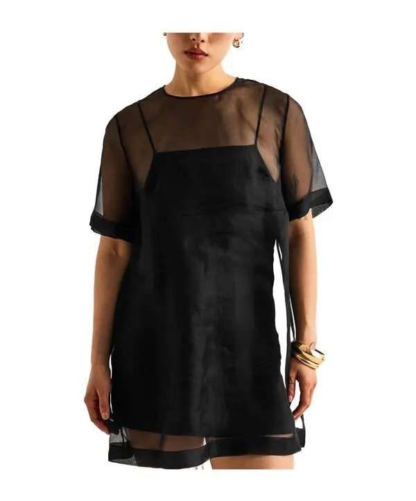 AMI Paris Shortsleeve Mesh Overlay Dress