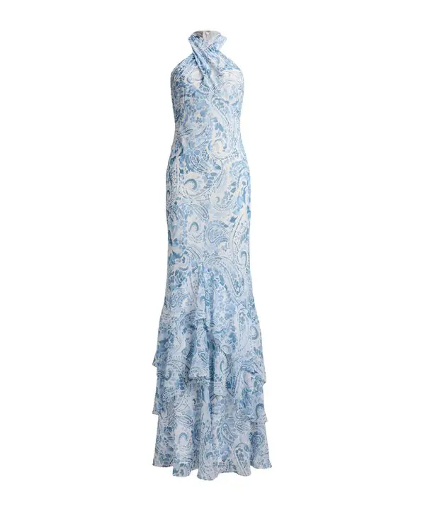 Ralph Lauren Paisley Print Mermaid Gown - Blue