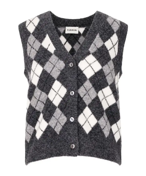P.a.r.o.s.h Argyle Knit V-neck Sleeveless Vest - Black