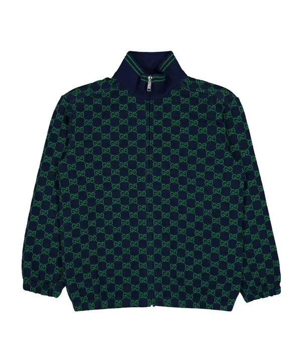 Gucci Gg Logo Zip Up Jacket - Blue/green
