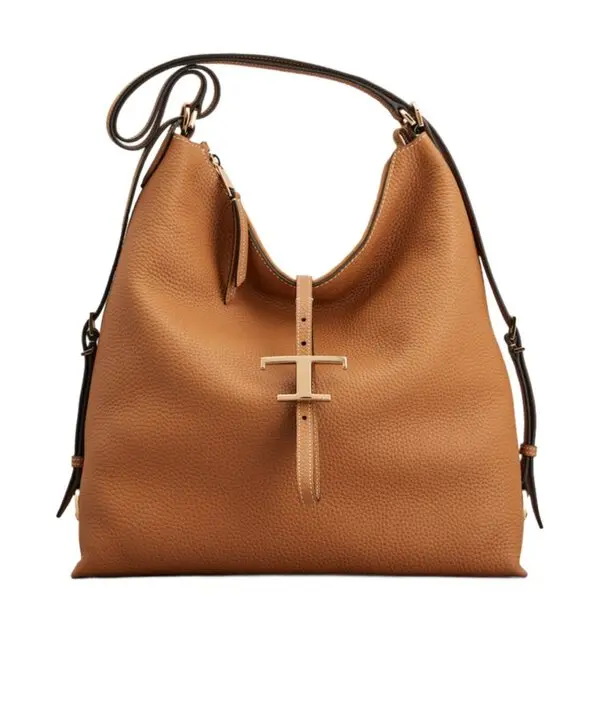 TOD'S T Timeless Medium Leather Shoulder Bag - Brown