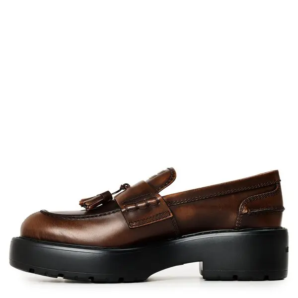 Miu Miu Leather Tassel Slip-on Loafers With Platform Block Heel