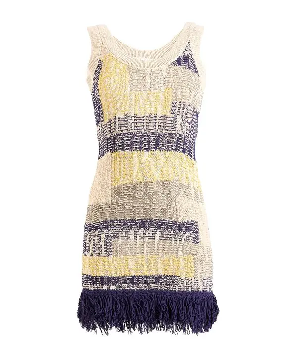Sportmax Multicolor Jacquard Knit Fringe Dress - Nude