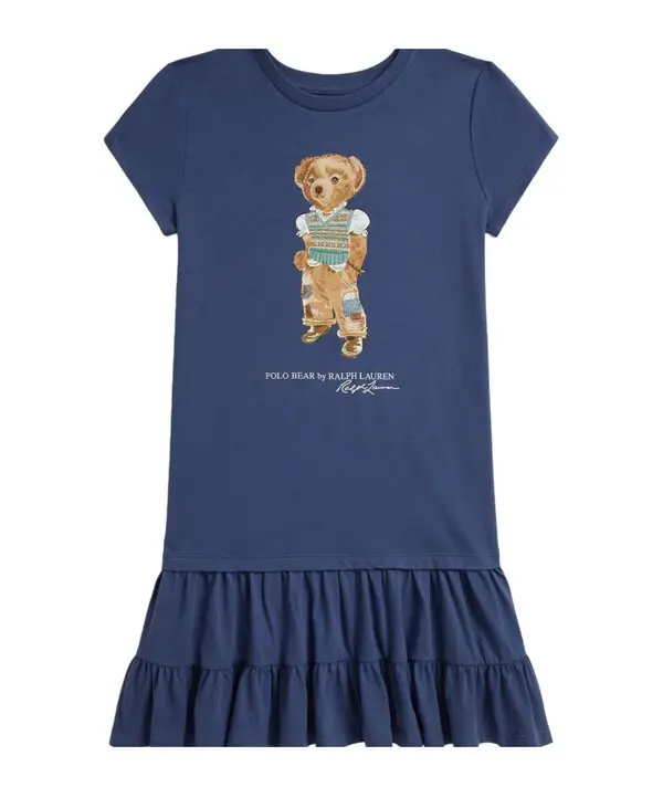 Polo Ralph Lauren Bear Graphic Ruffle Hem T-shirt Dress - Blue
