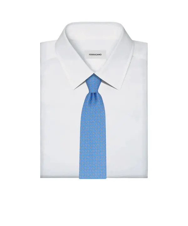 FERRAGAMO Gancini Print Silk Tie