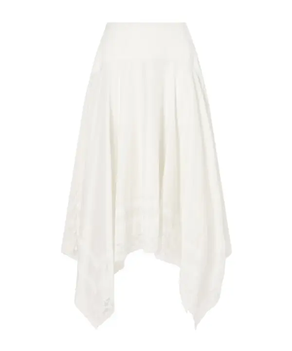 Staud Ainsley Asymmetrical Lace Trim Midi Skirt - Ivory