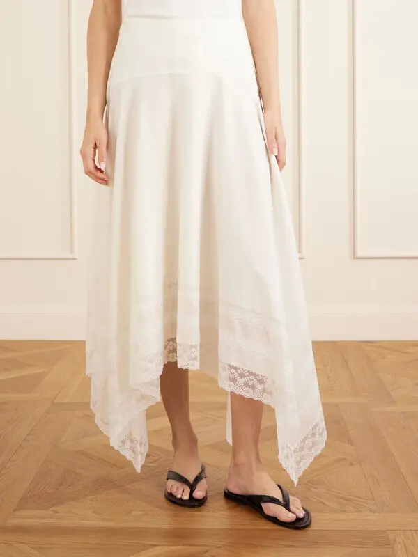 Staud Ainsley Asymmetrical Lace Trim Midi Skirt